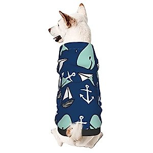 Small Pet Sweaters with Hat Nautical Whale Fish Wheel Anchor Cat Puppy Hoodie Pet Hooded Coat X-Large