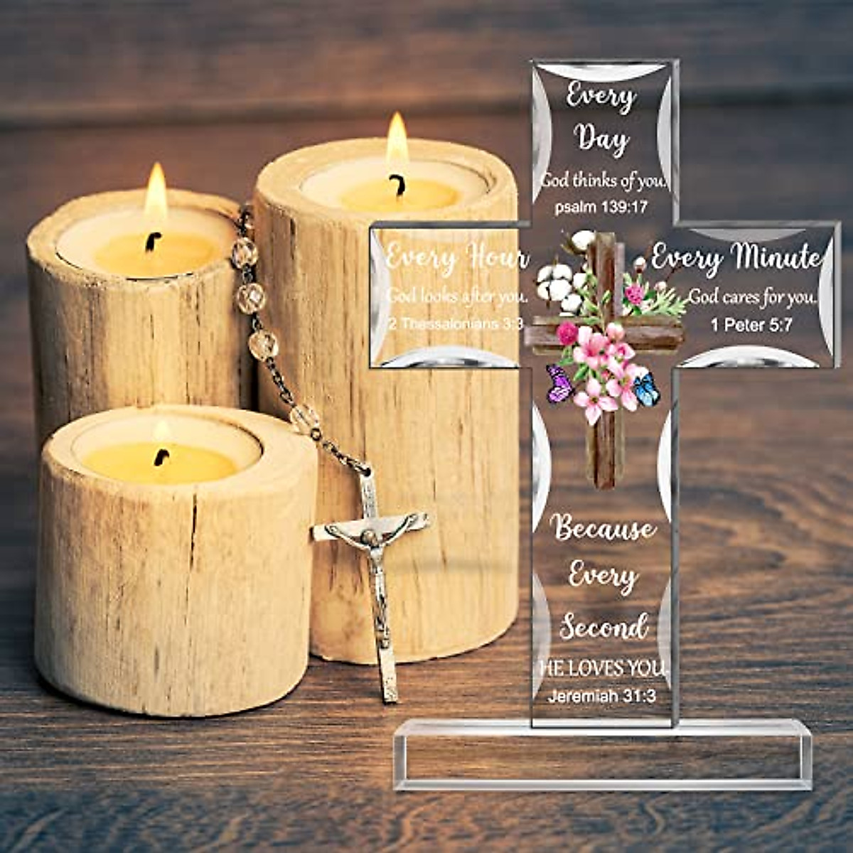 Acrylic Christian Standing Cross Inspirational Gifts with Bible Verse and Prayers Sunflower Religious Scripture Gifts for Women Men Friends Mom Wife Friends Colleague (Fresh Style)