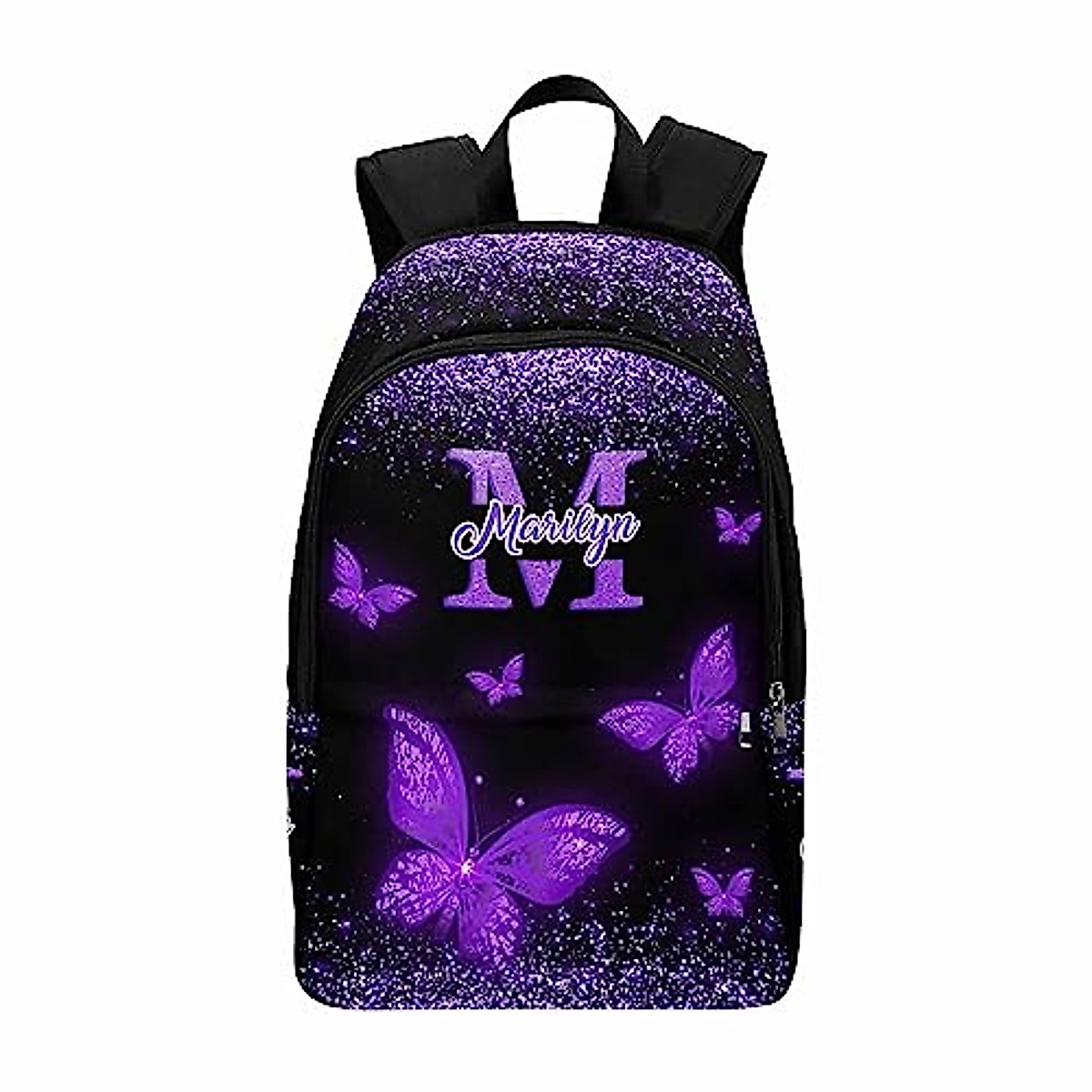 M YESCUSTOM Personalized School Backpack for Girls Boys Teen, Custom Backpacks with Name Customized Purple Butterfly School Bookbag for Kids, Casual Kid Book Bags for Back to School Travel Picnic