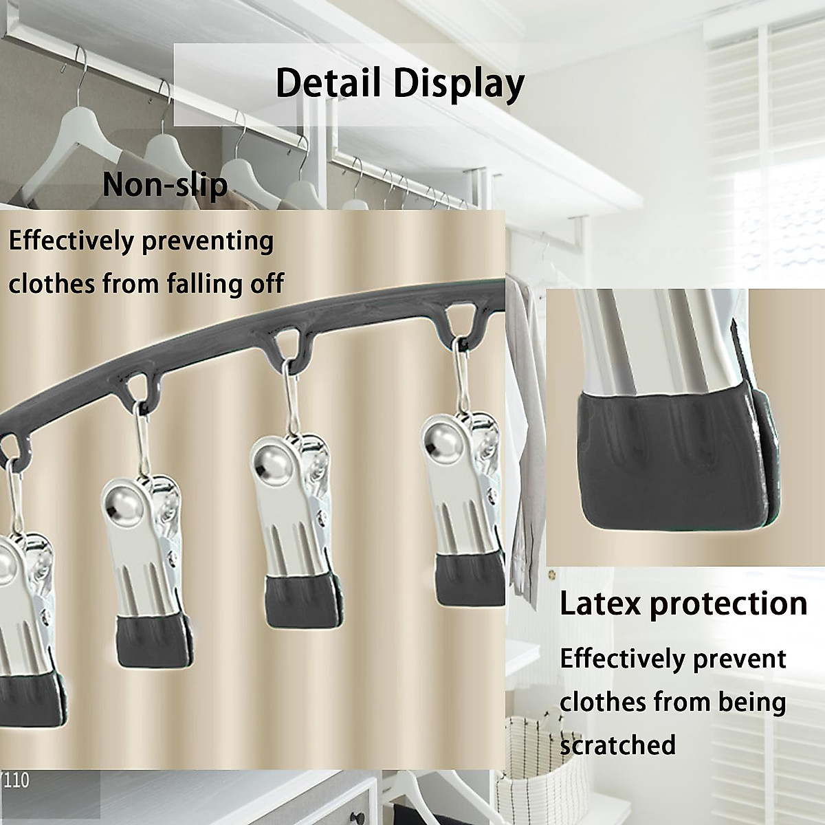Gray Legging Organizer for Closet, Metal Yoga Pants Hangers 2 Pack w/10 Clips Holds 20 Leggings Hangers Space Saving Hanging Closet Organizer w/Rubber Coated Closet for Organizers and Storage