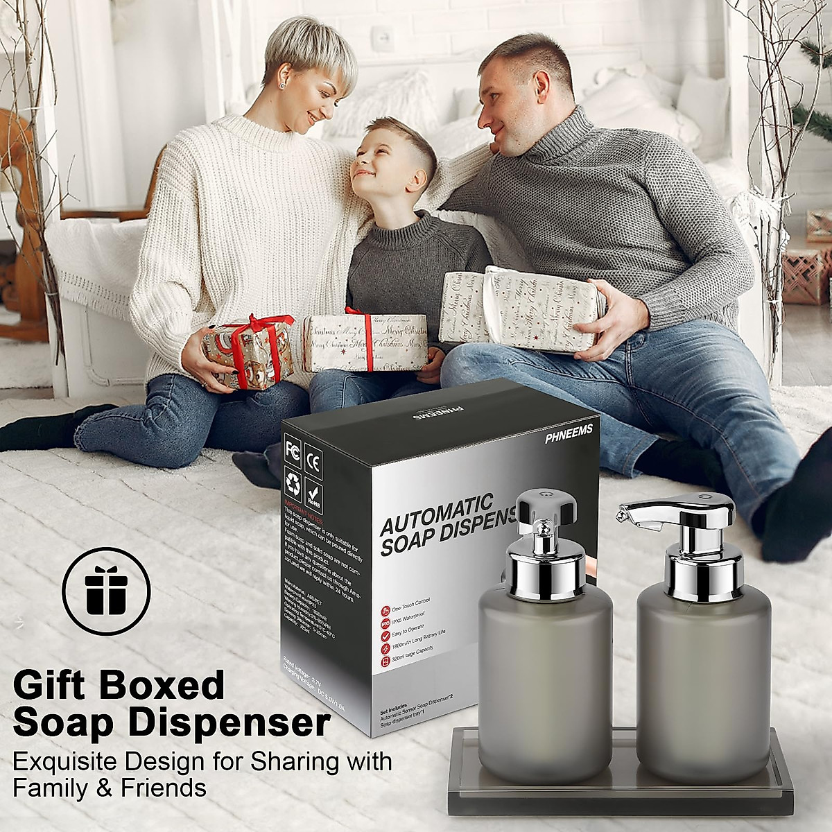 Automatic Soap Dispenser Liquid Set with Tray, Hand Free Soap Dispenser Rechargeable Soap Dispenser Touchless Soap Dispenser Smart Electric Auto Dish Soap Dispenser for Bathroom, Kitchen, Commercia