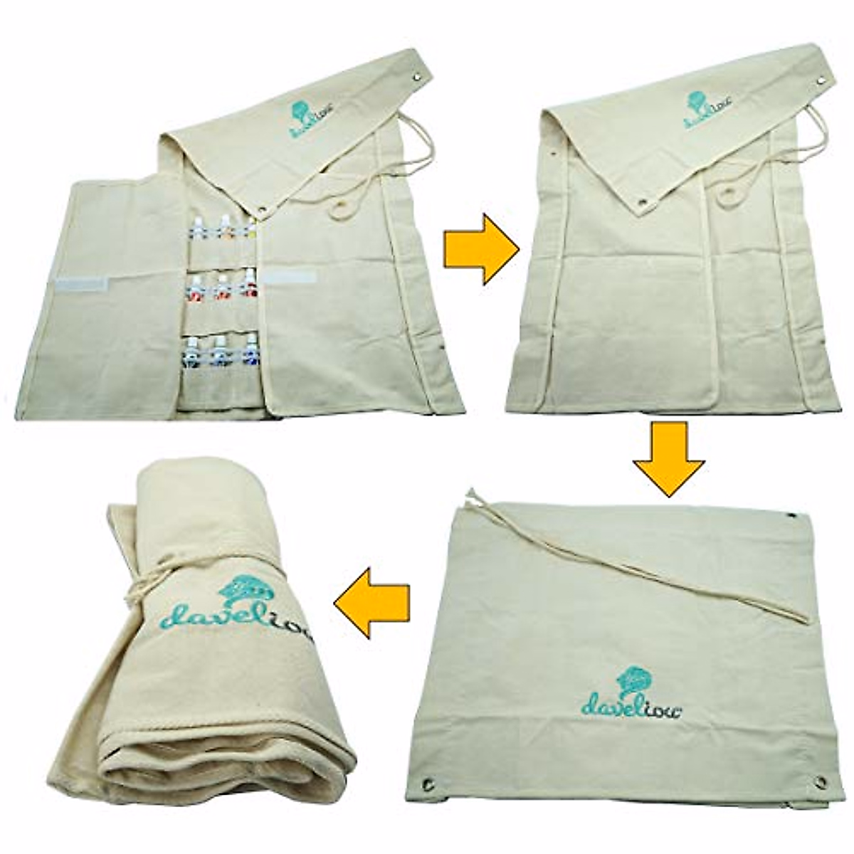 Daveliou Paint Organizer with 24 Slots, Roll Up and Tie Closed for Storage or Travel, Premium Canvas Paint Organizers and Storage for 0.41 fl oz (12mL) Oil and Acrylic Paint Tubes