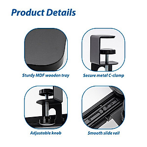 Homaisson Keyboard Tray Under Desk, (XL) Pull Out Keyboard & Mouse Tray with C Clamp, 25''(30.5''Including Clamps) x 10'' Slide-Out Computer Platform Drawer, for Home, Office Typing