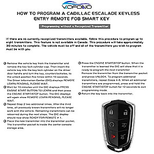 VOFONO Car Key Fob Keyless Entry Remote Fit for Cadillac Escalade 2015-2020/Cadillac Escalade ESV 2015-2020 FCC ID: HYQ2AB (315MHZ)