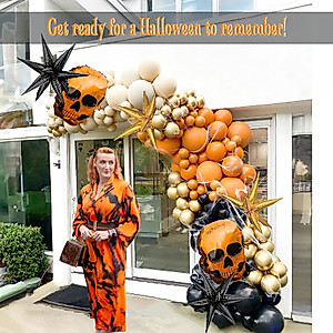 Halloween Orange Black Balloon Garland Arch Kit 117 Pcs and White Gold with Mylar Skull Star Balloons and 3D Bats for Fall Halloween Birthday Baby Shower Decorations