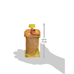 Happy Baby Organics Stage 2 Baby Food Pouches, Gluten Free, Vegan & Healthy Snack, Clearly Crafted Fruit & Veggie Puree, Bananas, Sweet Potatoes & Papayas, 4 Ounces (Pack of 16)