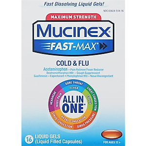 Mucinex Maximum Strength Fast-Max Cold & Flu All-In-One Liquid Gels, 16ct (Packaging May Vary)