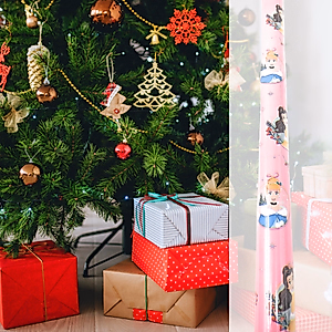 Ja'cor Pink Princesses Christmas Wrapping Paper 1 Roll 20 Sq Ft, Gift Wrap for Birthday Holiday Thanksgiving All Ocassion Presents Party Supplies Bundle with 1-Mini Wrapping Paper Cutter