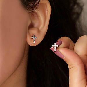 Shweta Creations 14K Yellow Gold 0.12 cttw. Natural Diamond Cross Stud Earrings (G-H Color, SI1-SI2 Clarity) Fine Jewelry for Women Gifts