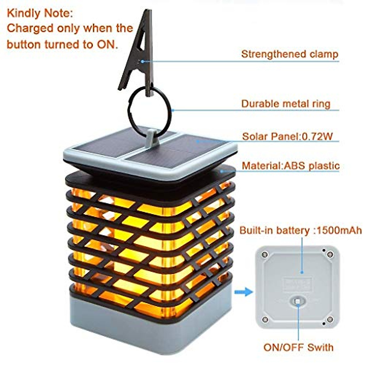 Zhenmu home Waterproof LED Solar Flame Garden Light Wall Light Outdoor Stair Lighting Safety Light Candle Hanging Solar Lantern