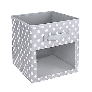 Utureal 11 Inch Fabric Cube Storage Bins with Clear Window, Collapsible Closet Shelves Storage Boxes with Handle, Kids Nursery Room Bedroom Home Basket, Toys Clothes Organizer Bin | Grey, Polka Dots