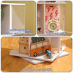 Wesiti 360 Degree 31.1 in Tall Rotating Bookshelf 3 Tier Floor Standing Bookcase with Acrylic Windows Spinning Plywood Storage Book Tower Revolving Bookcase for Kids Classroom Playroom Bedroom, White