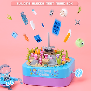 BUILPLAY Building Blocks Music Box for Kids Rotating Ocean Model Building Kits STEM Educational Toys & Gifts for Boys and Girls 8+ Years Old
