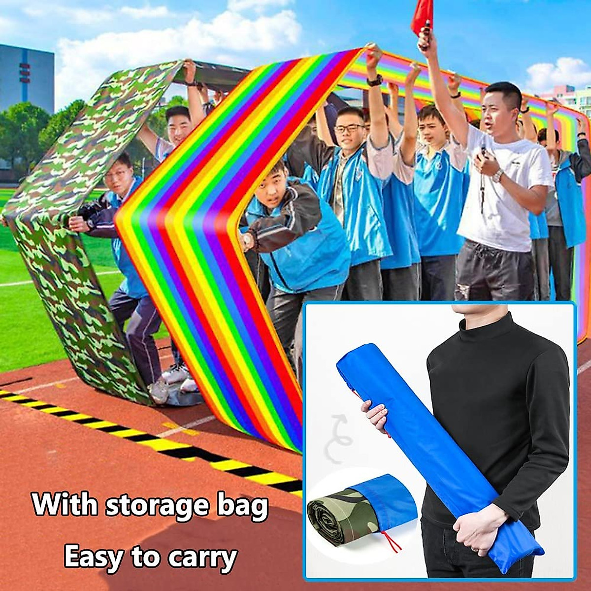 2PCS Teamwork Games Run Mat, Outdoor Lawn Game Equipment for Adults Kids Fun Games, Suitable for 2-18 People (Size : Adult-20M/26FT)