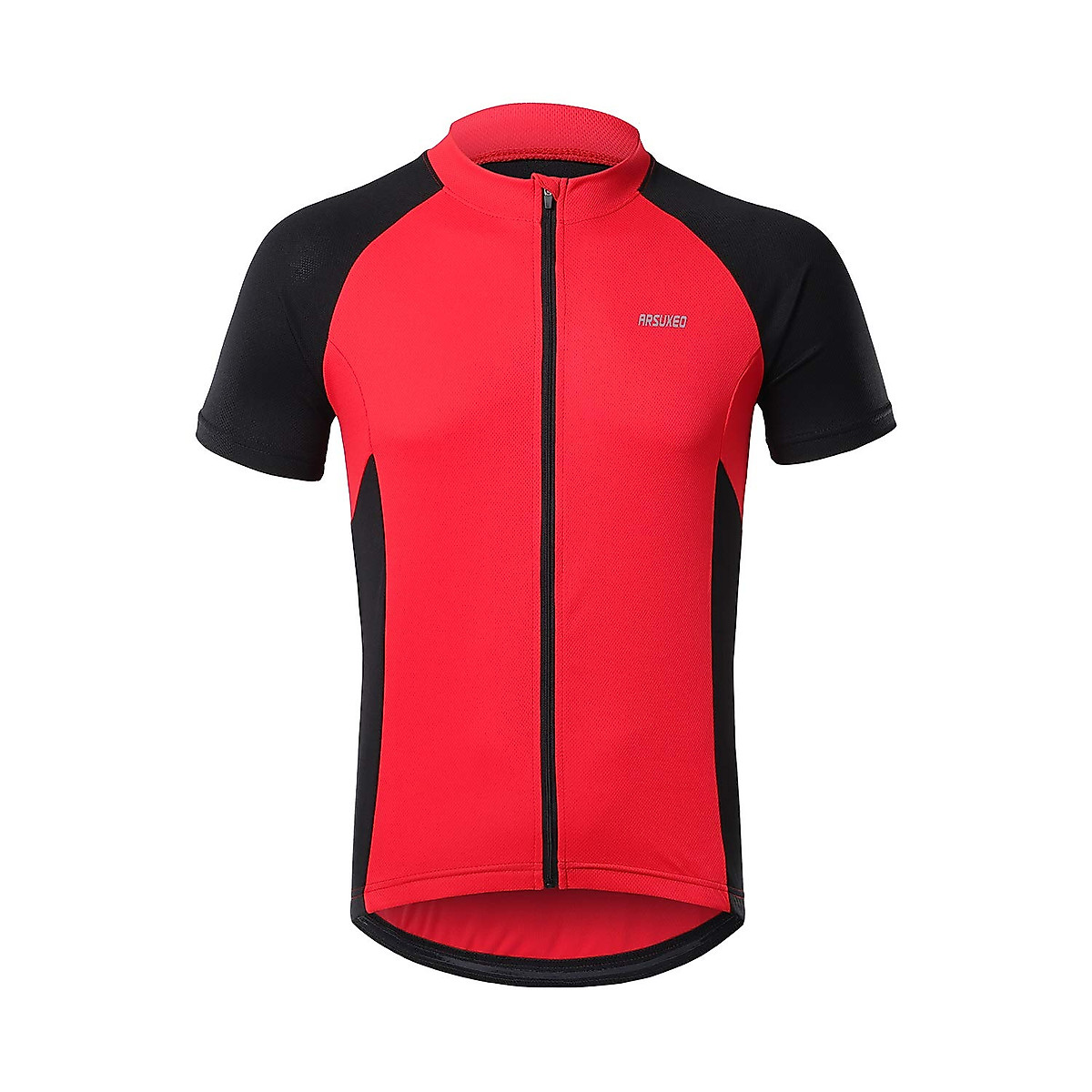 ARSUXEO Men's Short Sleeves Cycling Jersey Bicycle Bike Shirt Zipper Pocket 655 Red Size Medium