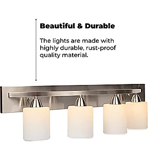 Dorence Vanity Bath Light Bar Interior Lighting Fixtures Over Mirror Modern Glass Shade, Hollywood Style Wall Sconce for Makeup Dressing Table (Brushed Nickel, 4 - Lights)