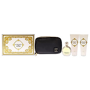 Versace Eros Pour Femme Women 3.4oz EDT Spray, 3.4oz Luxury Body Lotion, 3.4oz Luxury Bath and Shower Gel, Black and Gold Travel B 4 Pc Gift Set
