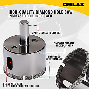 Drilax 1 3/4 Inch Diamond Hole Saw Drill Bit Ceramic, Porcelain Tiles, Glass, Granite Counter top Shower, Faucet Size 1-3/4