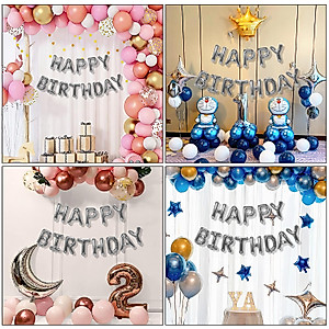 Happy Birthday Balloons Banner, 16 Inch Mylar Foil Balloon Letters Birthday Sign Banner, Reusable Silver Birthday Balloons Kit Birthday Decorations For Kids Adults Birthday Party Favor Supplies