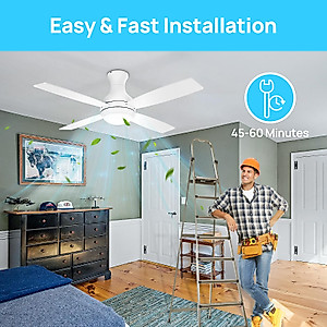 Consciot Ceiling Fan With Lights, 52 Inch Low Profile Ceiling Fan, Remote Control, Quiet Reversible DC Motor, Dimmable Tri-color Temperatures LED, 4 Double Finish Blades, Flush Mount, Indoor Only