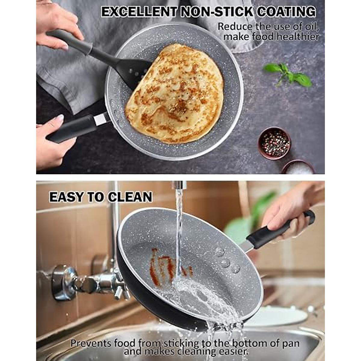 Cook N Home Pots and Pans Nonstick Kitchen Cookware Sets include Saucepan Frying Pan Stockpots 8-Piece, Heavy Gauge, Stay Cool Handle, Marble