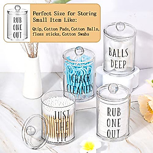 4 Pack Fun Qtip Holder Apothecary Jars with Lids,10 oz Clear Bathroom Organizer Storage for Cotton Swab, Cotton Ball, Floss and Cotton Round Pads, Cotton Ball Holder Bathroom Decor Bathroom Containers