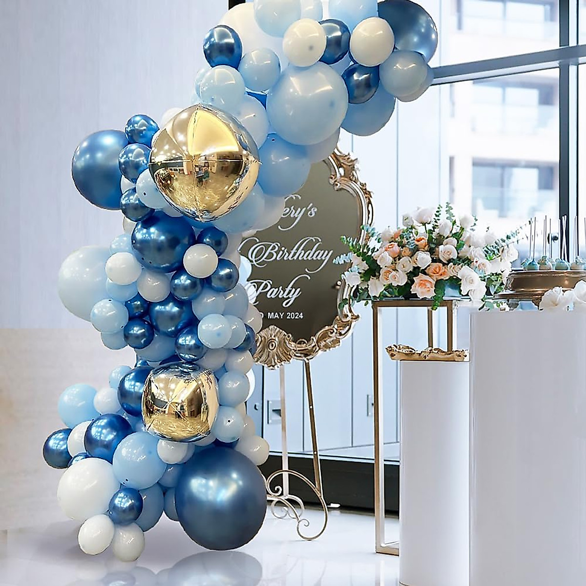 Blue Balloons Set, 60 Pack 12 Inches Metallic Chrome Blue Balloons Navy Blue Latex Balloons Light Blue Confetti Balloons for Boys Man Birthday, Baby Shower, Wedding Party Decorations