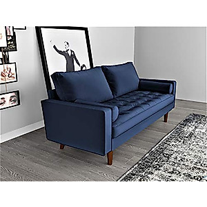 Container Furniture Direct Womble Modern Velvet Upholstered Living Room Diamond Tufted Chesterfield Sofa with Gleaming Nailheads, Misty Blue