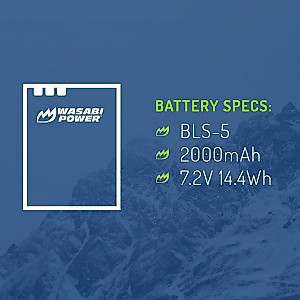 Wasabi Power Battery (2-Pack) & Charger for Olympus BLS-5, BLS-50, PS-BLS5, BLS-1, PS-BLS1, E-420, E-450, E-600, E-620, Pen E-P1, E-P2, E-P3, E-PL1, E-PL3, E-PM1, OM-D E-M10 Mark II, III, IIIs, IV