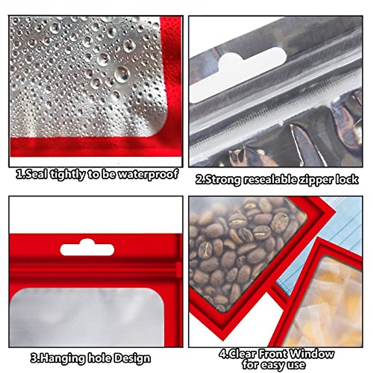 ODDIER 2.7"x3.9" Mylar Bags 100 Pack Set of 5 Colors Matte Foil Mylar Resealable Ziplock Bag, Each Color 20pcs Slider Seal Technology Storage Bags Grip Food Containers Organization for Party Favor Food Storage