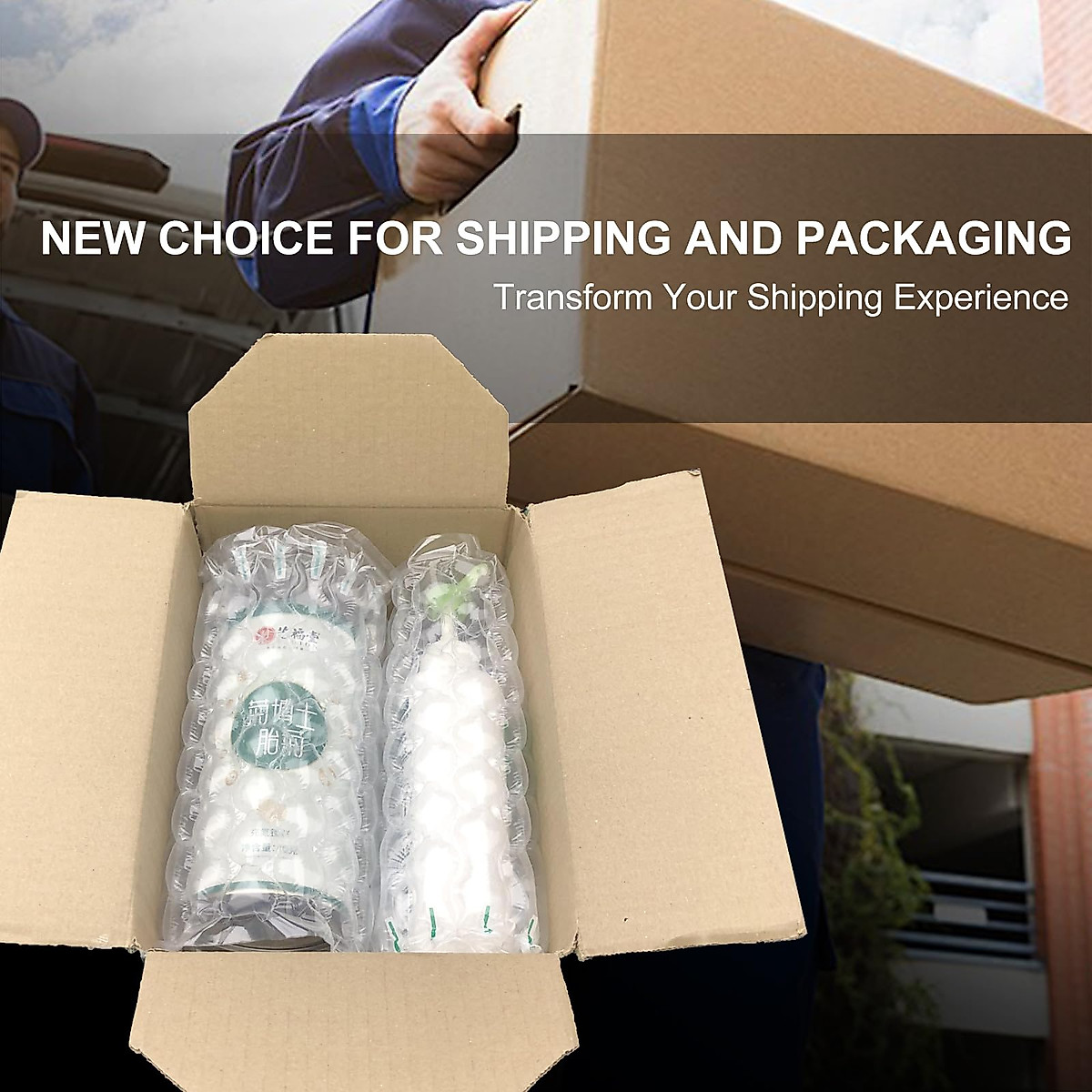 Hijelyn Bubble Cushioning Wrap Roll Inflatable Bottle Shipper Protector Sleeve 12"x164' Large Size Air Bubbles Packing Supplies for Fragile Items, Air Pillows for Shipping Moving Packaging Material
