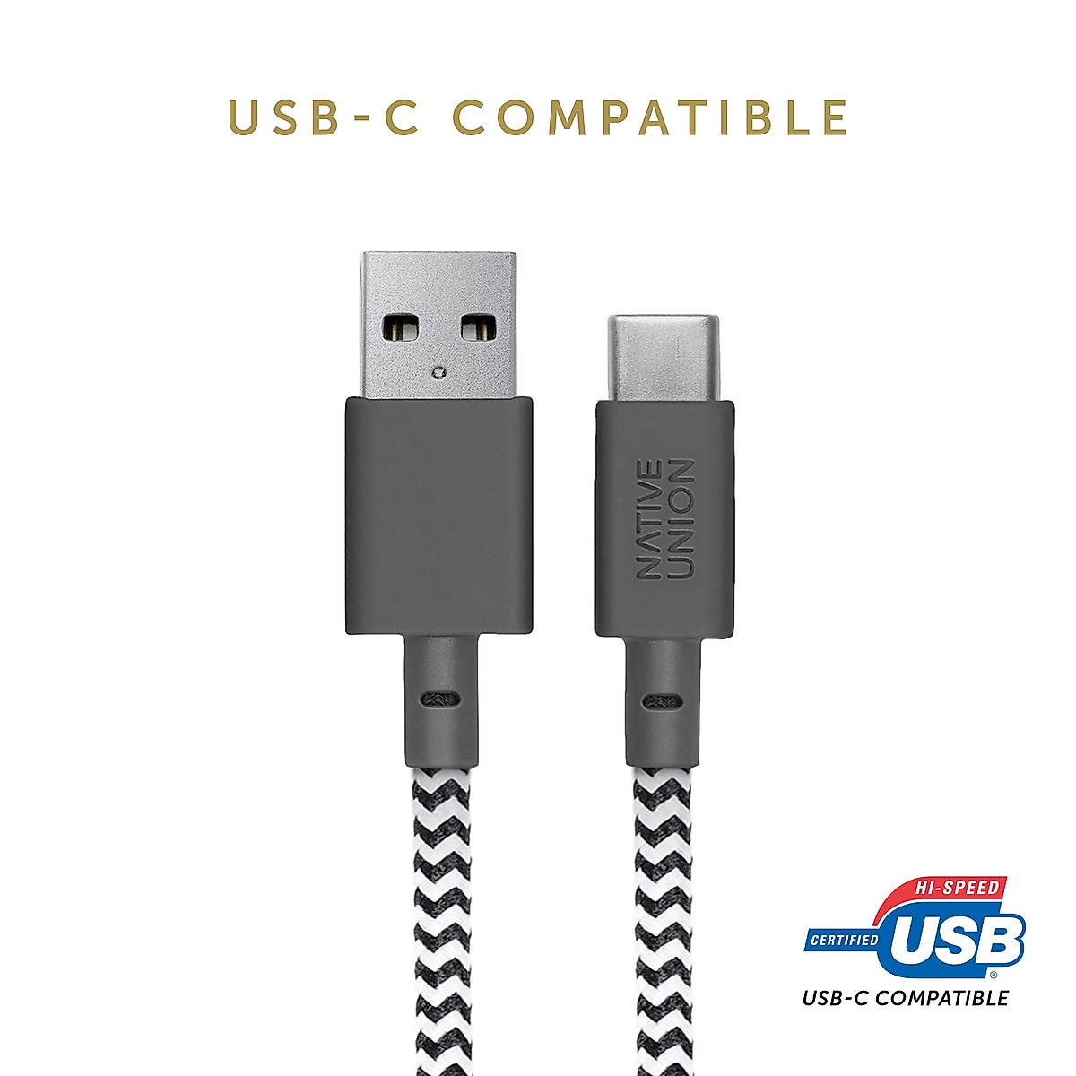 Native Union Belt Cable USB-C to USB-A - 4ft Ultra-Strong Charging Cable with Leather Strap Compatible with iPhone 16, Samsung Galaxy Z Fold 6, Flip 6 / S25 Ultra, Pixel 9 Pro, iPad Pro (Zebra)