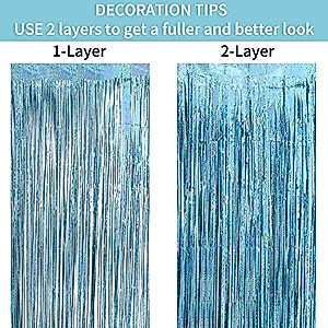 3 Pack Light Blue Foil Curtain Bluey Party Decorations 3.2 Ft X 8.2 Ft Metallic Door Streamers Foil Fringe Curtains Party Decorations Backdrop Birthday Tinsel Curtain Party Decoration