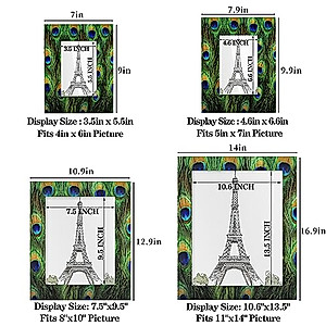 Peacock Feather 8x10 Picture Frame, Peacock Feather Wooden Photo Frame for Wall Mounting or Tabletop Living Room Bedroom Home Decor