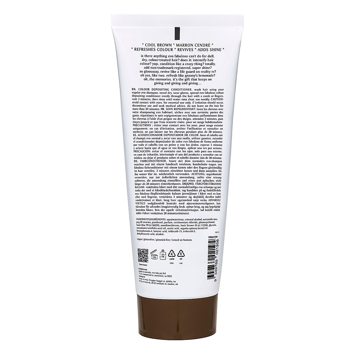 EVO Fabuloso Cool Brown Color Depositing Treatment - Color-Treated Hair Conditioner - Helps Maintain Color Depth, Tone & Shine - 220ml / 7.5fl.oz