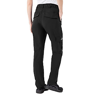 Rdruko Women's Hiking Cargo Pants Lightweight Water-Resistant Quick Dry UPF 50+ Travel Work Pants Zipper Pockets Black Large