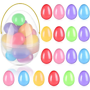 Jumbo Easter Egg Plastic Fillable Basket with 17 Easter Eggs Bulk Large Eggs Container Giant Clear Egg-Shaped Buckets with Handles for Easter Supplies and Decor, Surprise Egg, Easter Hunt (1 Pack)