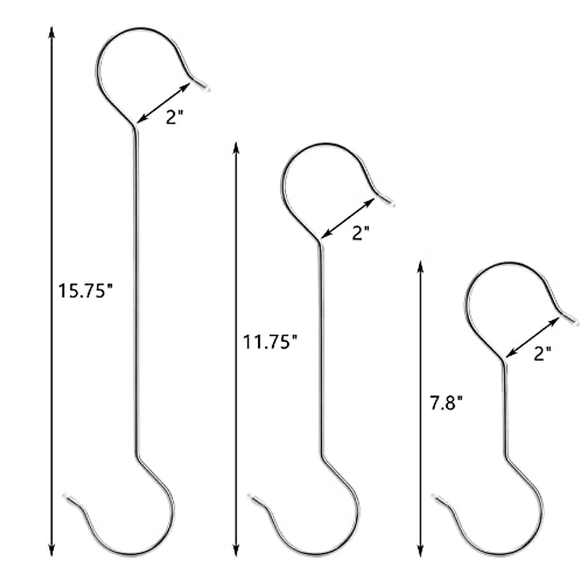 Frcctre 30 Pack Stainless Steel S Hooks Large S Shape Hanging Hooks, 8"/12"/16" Utility Heavy Duty Metal Long S Hooks for Garden Kitchen Bathroom Wardrobe, Indoor & Outdoor Use