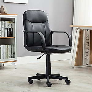 BELLEZE Faux Leather Computer Desk with Arms, Mid Back Ergonomic Executive Office Task Chair, Adjustable with Swivel for Home Workstation - Harper (Black)