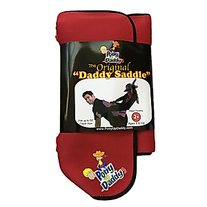 Pony Up Daddy - Neoprene Parent Saddle with Easy Close Strap - Features Padded Seat and Grab Handle for Safe and Comfortable Play Pony Rides - Fits Up to 50" Chest Size - Raider Red