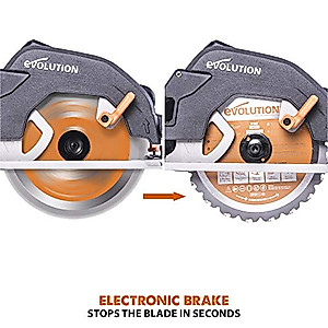 Evolution Power Tools R185CCS 7-1/4" TCT Multi-Material Cutting Circular Saw, 7-1/4", Orange