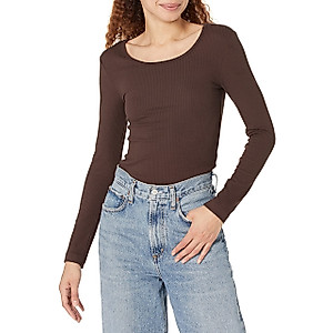 Amazon Essentials Sweater for Women, Long Sleeve Slim-Fit Rib Scoop Neck (Available in Plus Size), Pack of 2, Eggshell White/Espresso, X-Large