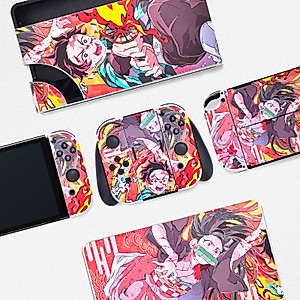 DLseego Switch OLED Skin Wrap Decal Anime Cool Sticker Full Protective Scratch Resistant Vinyl Cover for New Switch Model Game Console Joy Con - Red