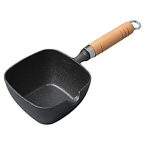Yardwe Cast Iron Pot, Butter Iron Oil Heating Pot with Wooden Handle Cookware Melting Pot (5inch)