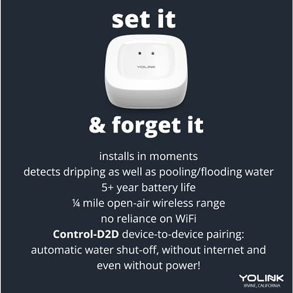 YOLINK Water Leak Detector, 1/4 Mile World's Longest Range, Wireless Smart Water Leak Sensor, Alexa, IFTTT, Hub Required