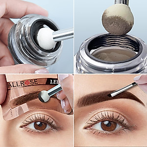 ALLROSE Eyebrow Stamp Stencil Kit - Waterproof Eye Brow Stamping Kit for Perfect Eyebrows with 20 Brow Stencils, Brow Stamp Stencil Kit, Dark Brown
