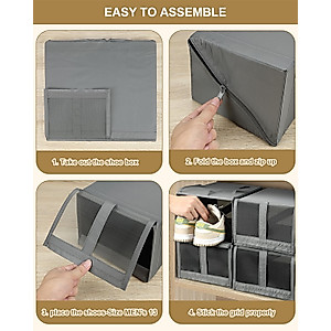 NEATJELAI Shoe Organizer for Closet Small Shoe Box Storage Containers Collapsible Stackable Breathable Shoe Storage Bins Suitable for Wardrobe Closet,4 Pieces-Gray