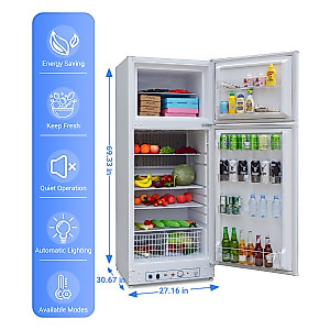 Techomey 13.5 Cu.Ft Propane Refrigerator with Freezer, Gas Fridge with Freezer Off Grid, 110v/LPG Dual Powers, RV Refrigerator for Outdoor, Truck, Camper, Kitchen, White