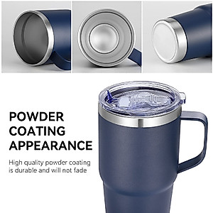 VEGOND 20 oz Tumbler with Handle Lid and Straw, Stainless Steel Insulated Travel Coffee Mug Spill Proof Double Wall Metal Tumbler Cup Keeps Drink Hot and Cold, Navy Blue 1 Pack