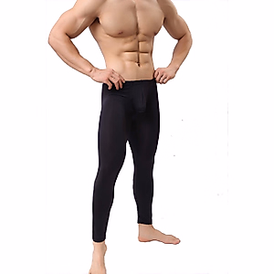 IYUNYI Mens Thin Ice Silk Compression Baselayer Thermal Long Johns Underwear Black